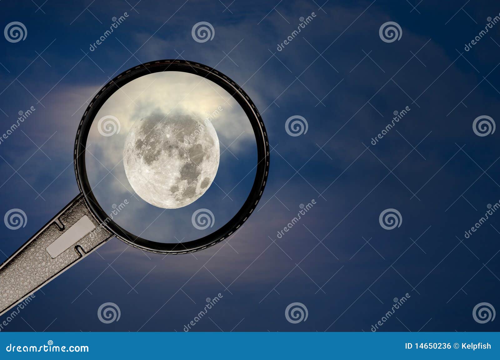 Full Moon And Cloudy Sky With Magnifying Glass Stock Photo - Image of ...