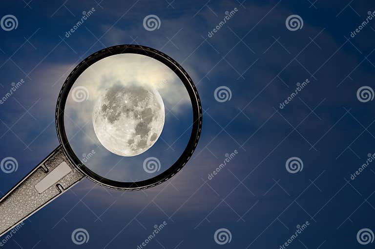Full Moon and Cloudy Sky with Magnifying Glass Stock Photo - Image of ...