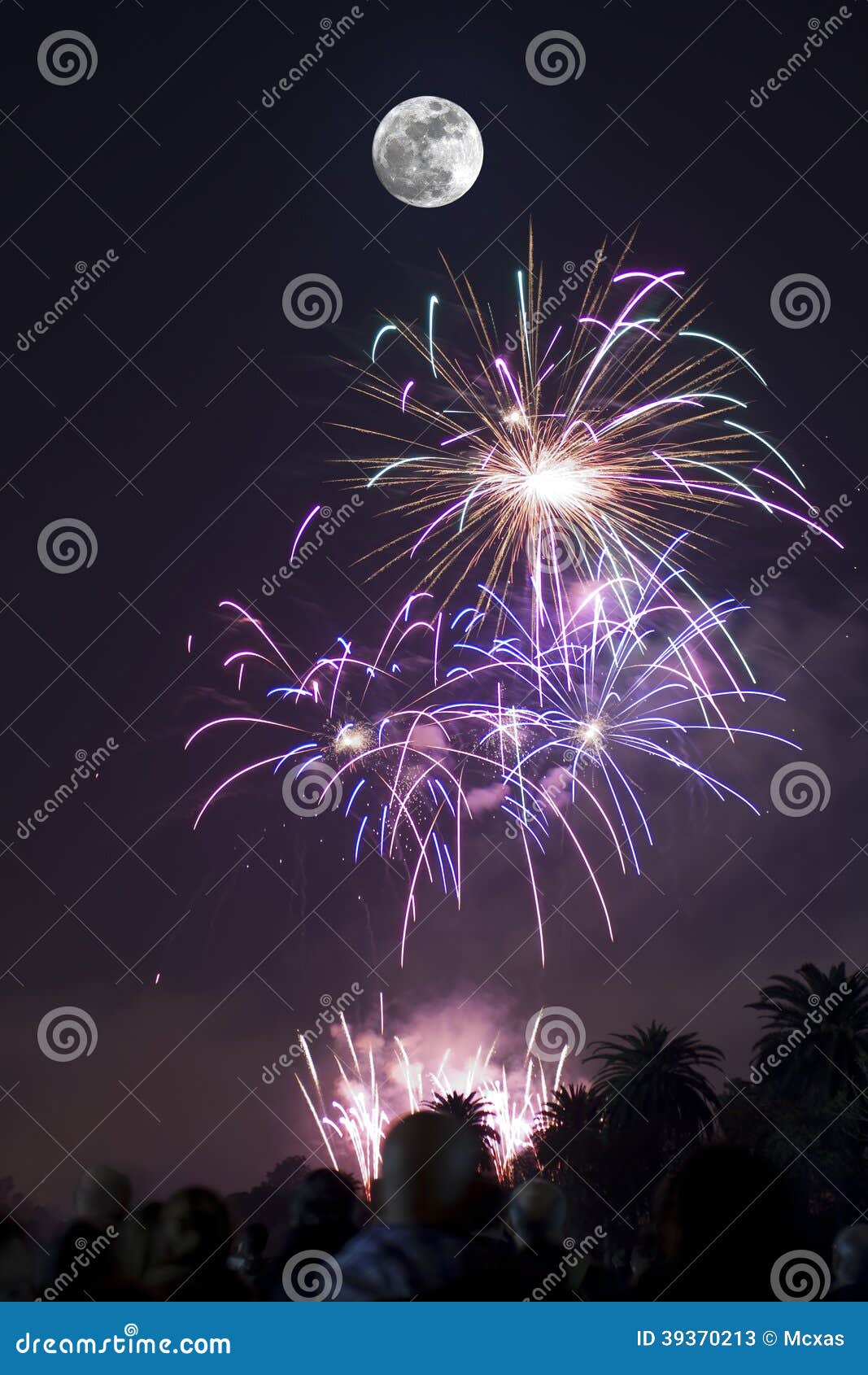 Full moon and Fireworks stock image. Image of celebration - 39370213
