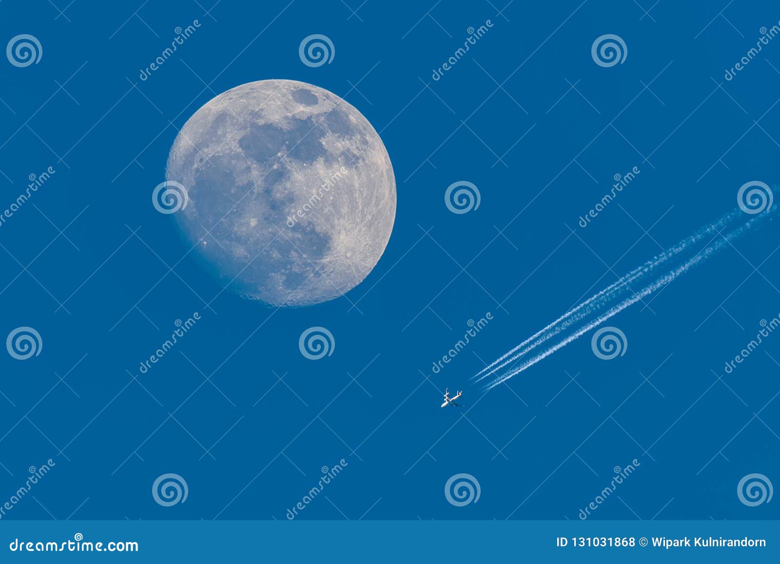 Full Moon and Flying Plane. Stock Photo - Image of bright, lunar: 131031868