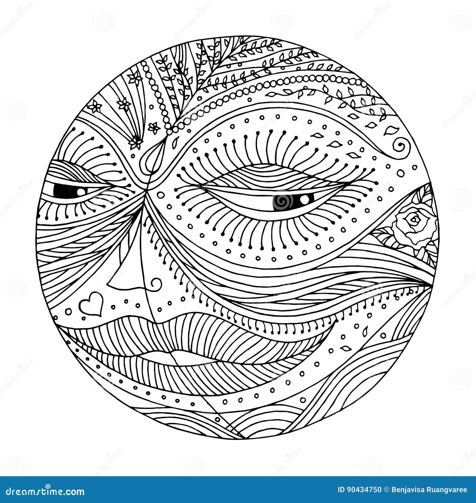 Full Moon Hand Drawing Vector Zentangle Illustration Design Stock ...