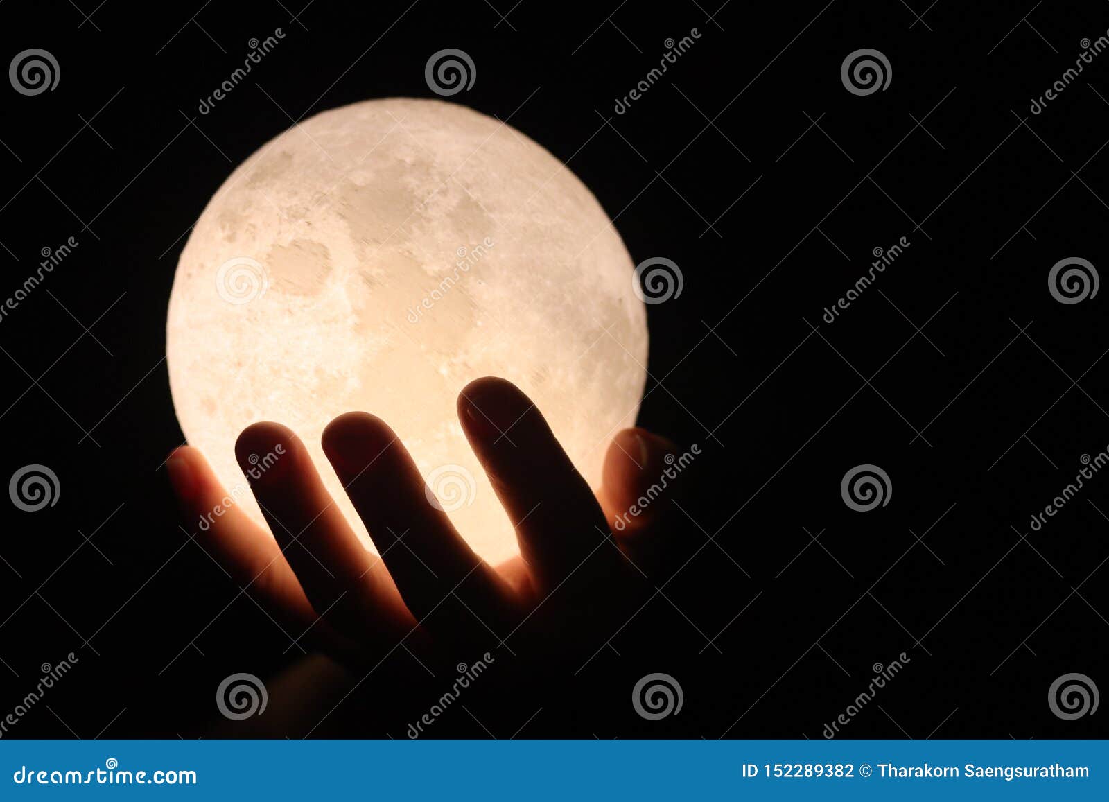 Full Moon on Hand and Moon Light with the Black Background Stock Photo ...