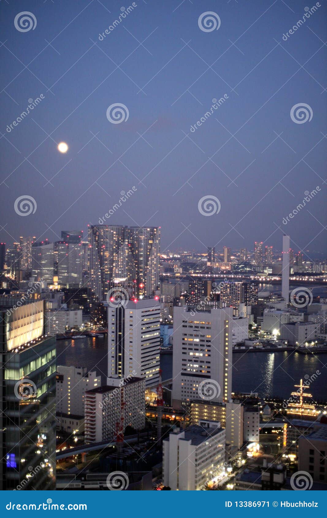 Full Moon and Illuminated Buildings in Tokyo Stock Image - Image of ...
