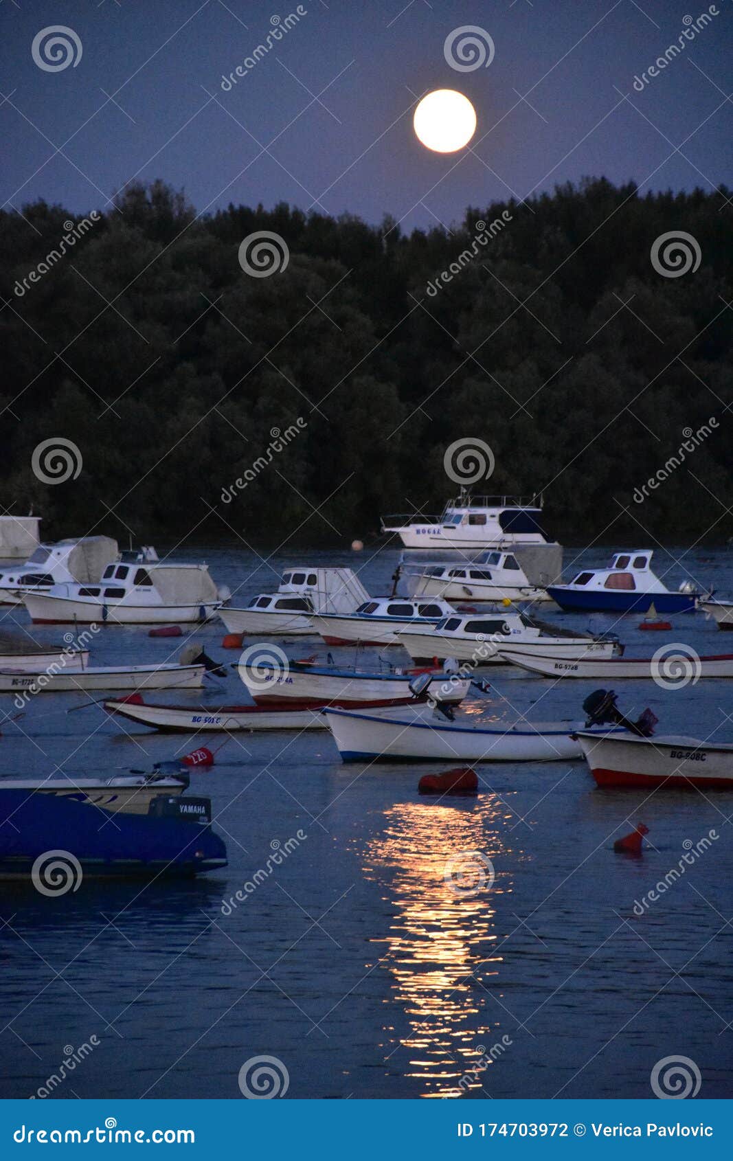 The Full Moon Illuminates the Boats and the River Surface Editorial ...