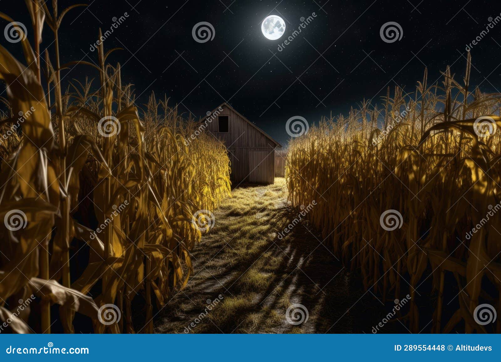 Full Moon Illuminating a Corn Maze at Night Stock Photo - Image of ...