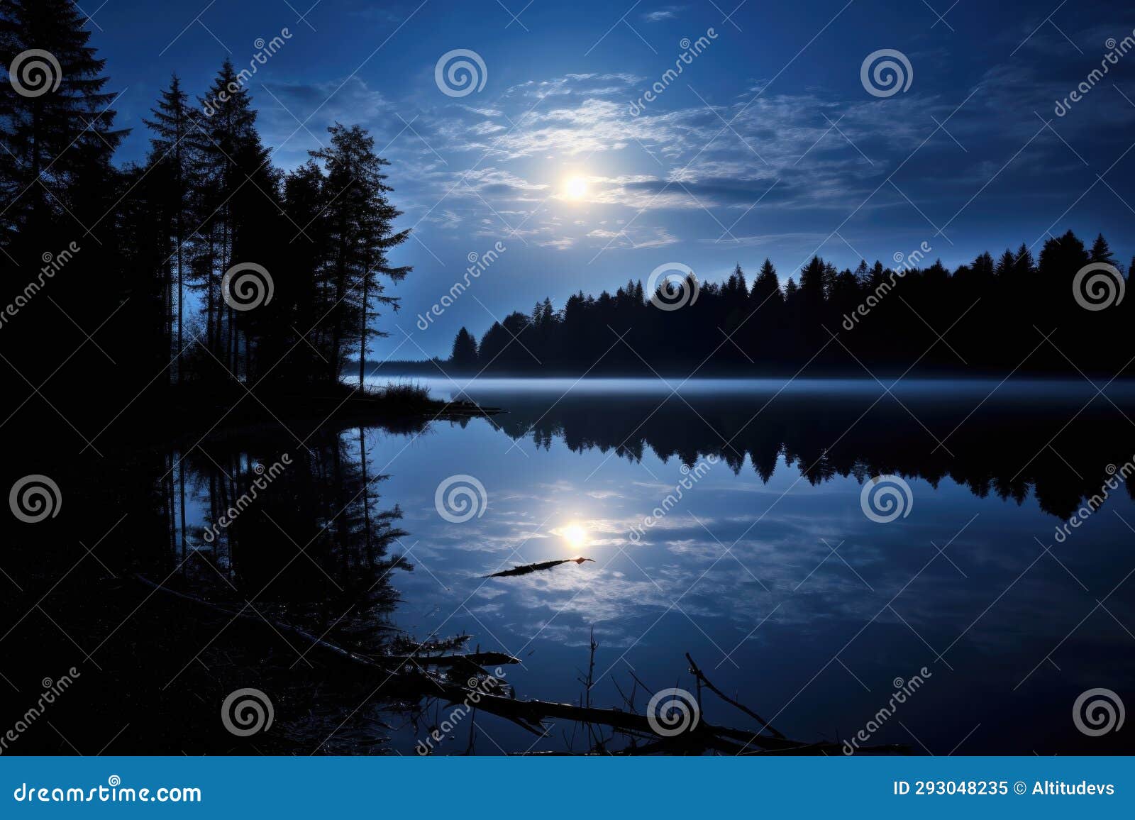 Full Moon Illuminating a Tranquil Lake Stock Image - Image of night ...