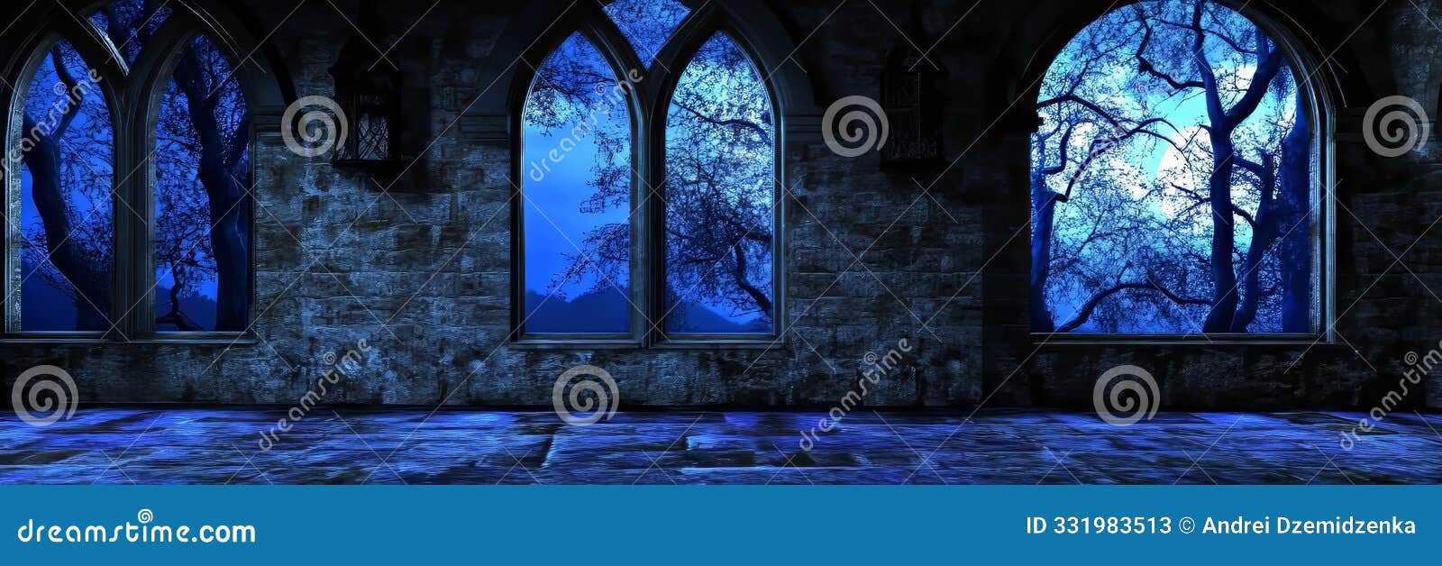 Full Moon Illumination of Windows Inside a Mansion at Night Stock Image ...