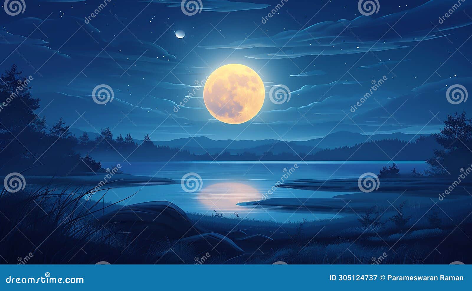Full moon landscape stock illustration. Illustration of landscape ...