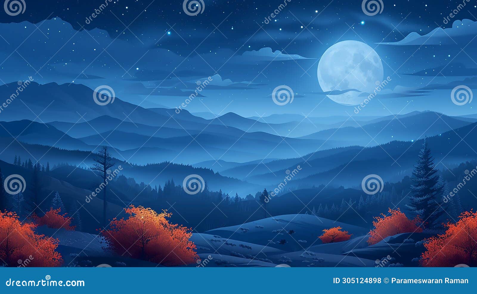 Full moon landscape stock illustration. Illustration of wallpaper ...