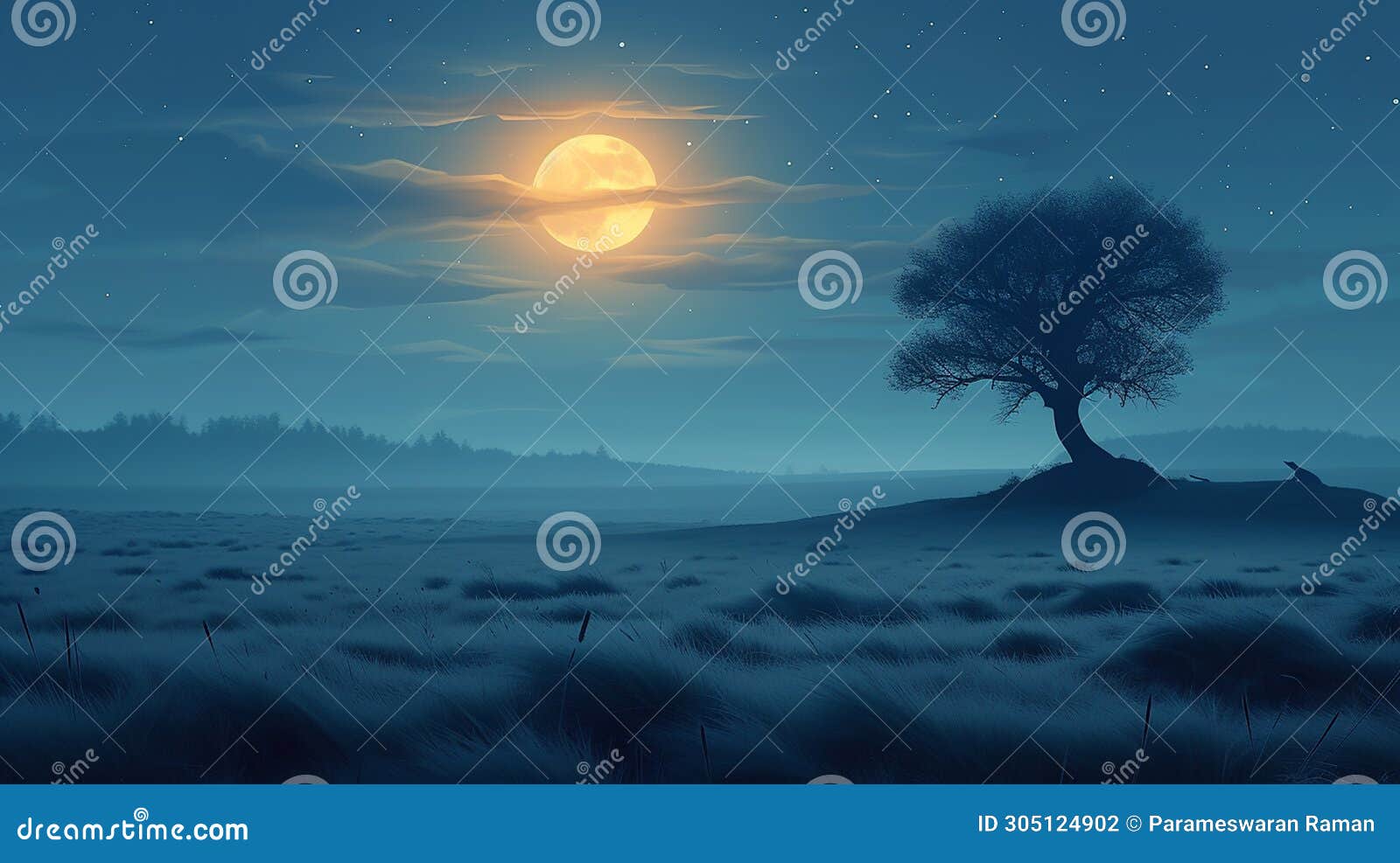 Full moon landscape stock illustration. Illustration of religion ...