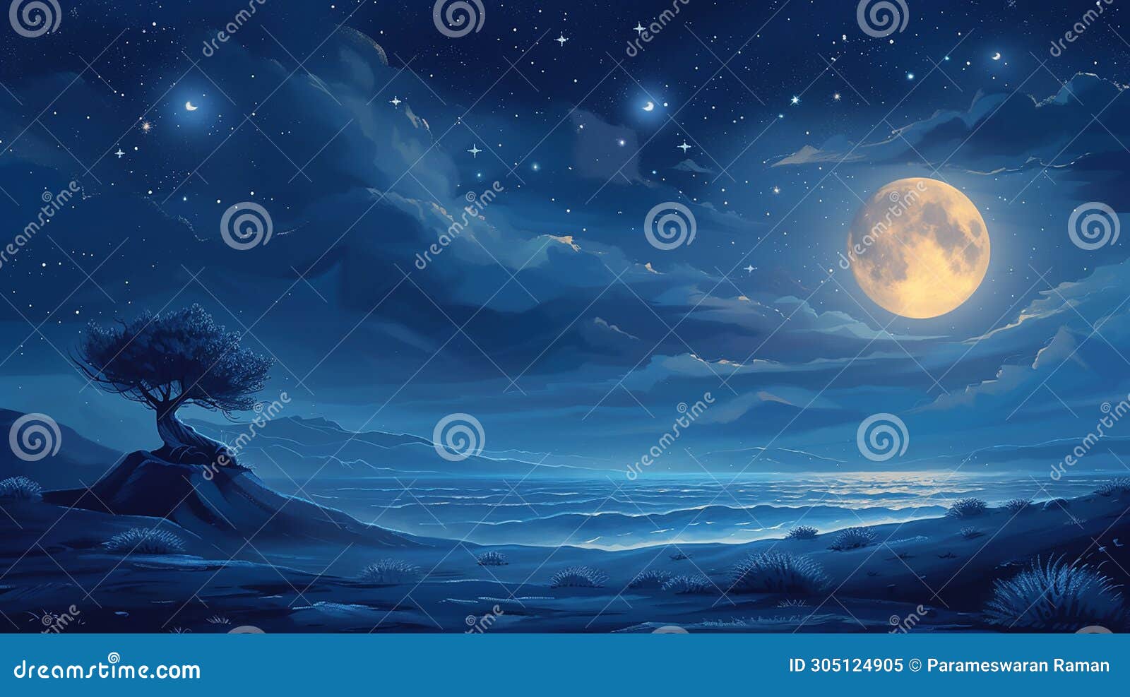 Full moon landscape stock illustration. Illustration of celebration ...