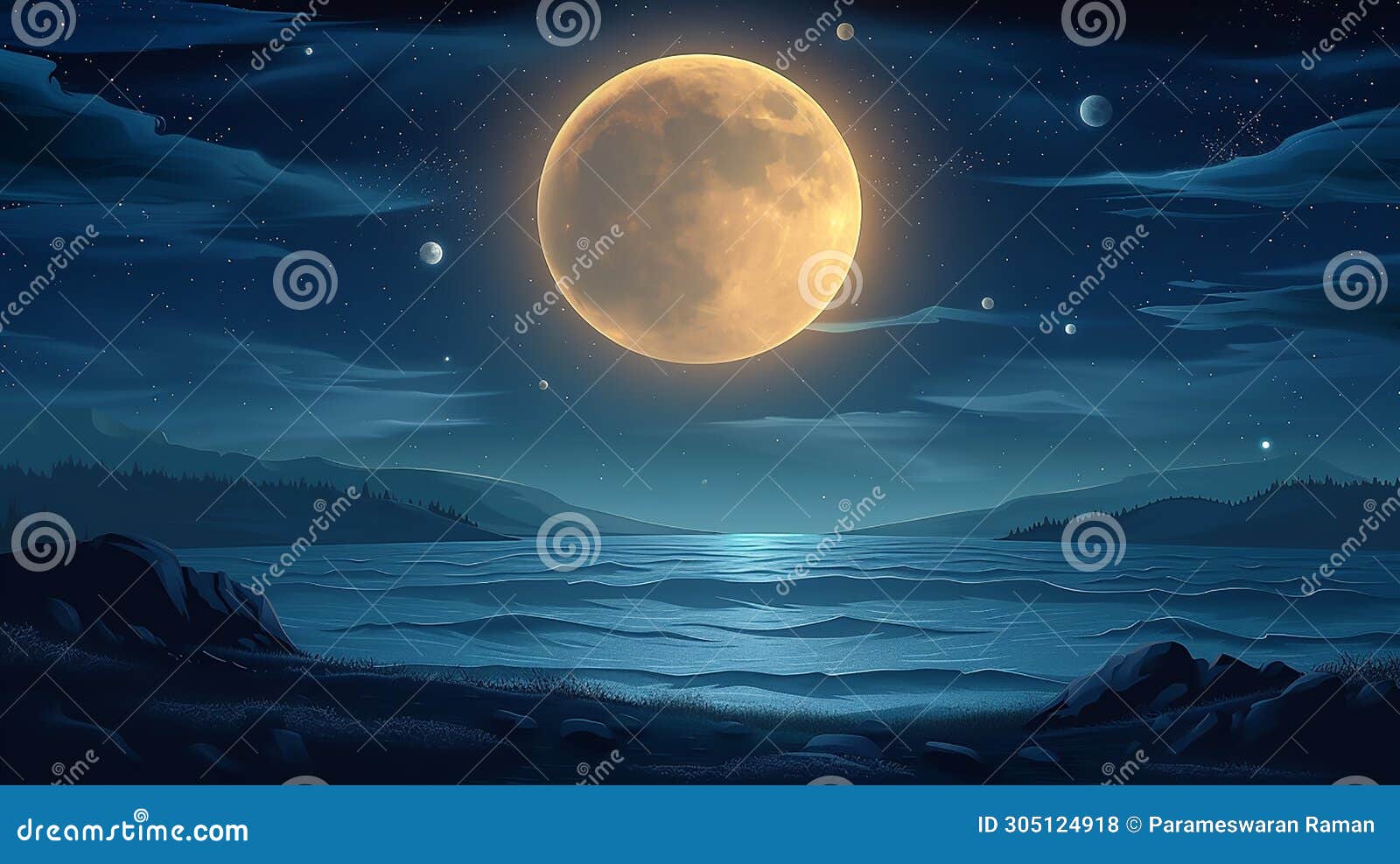 Full moon landscape stock illustration. Illustration of history - 305124918