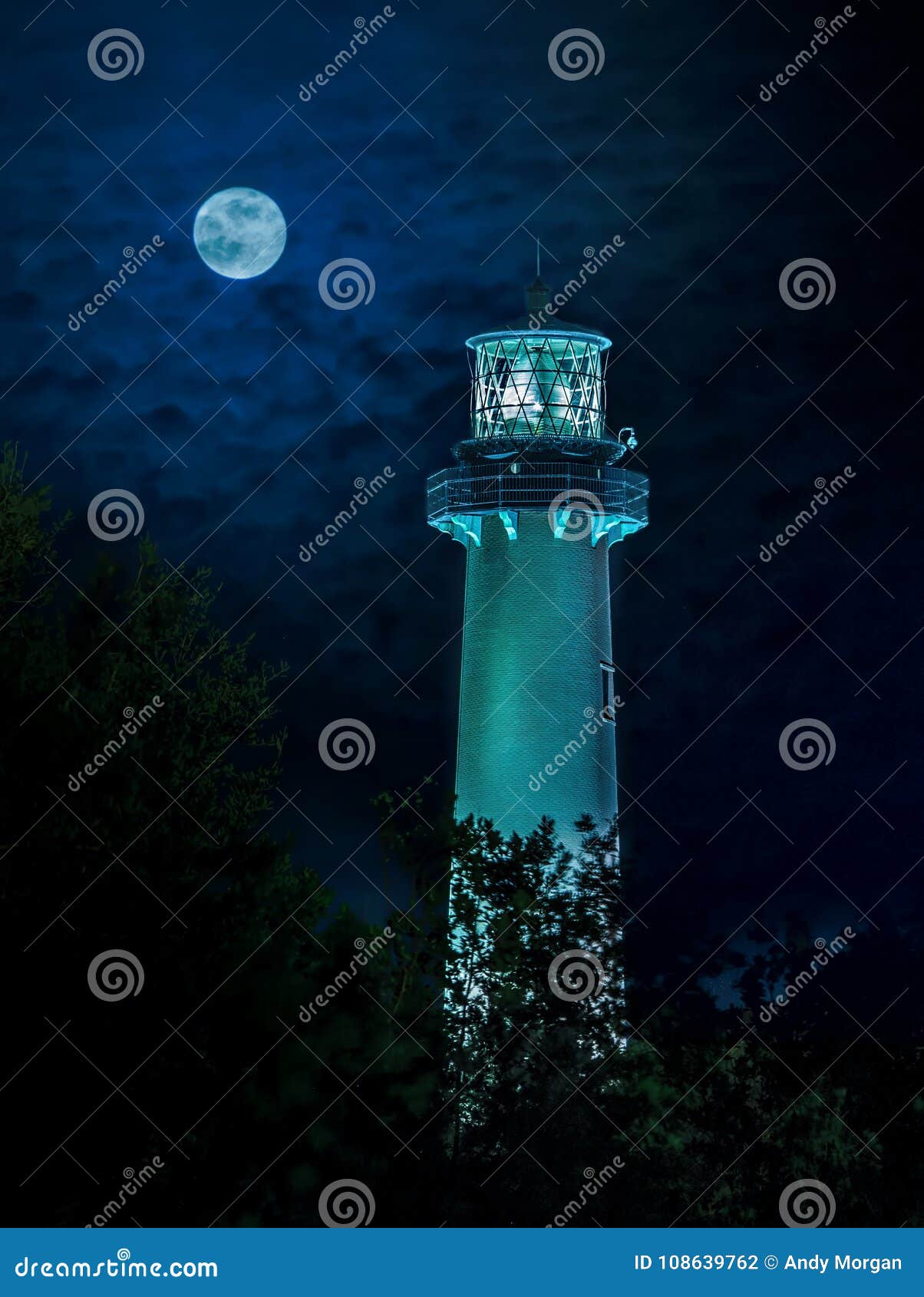 Full Moon Lighthouse stock photo. Image of historic - 108639762
