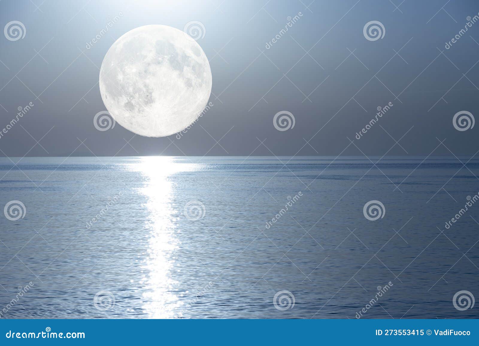 Full Moon with a Lunar Path Reflected in the Mirror of the Sea Stock ...