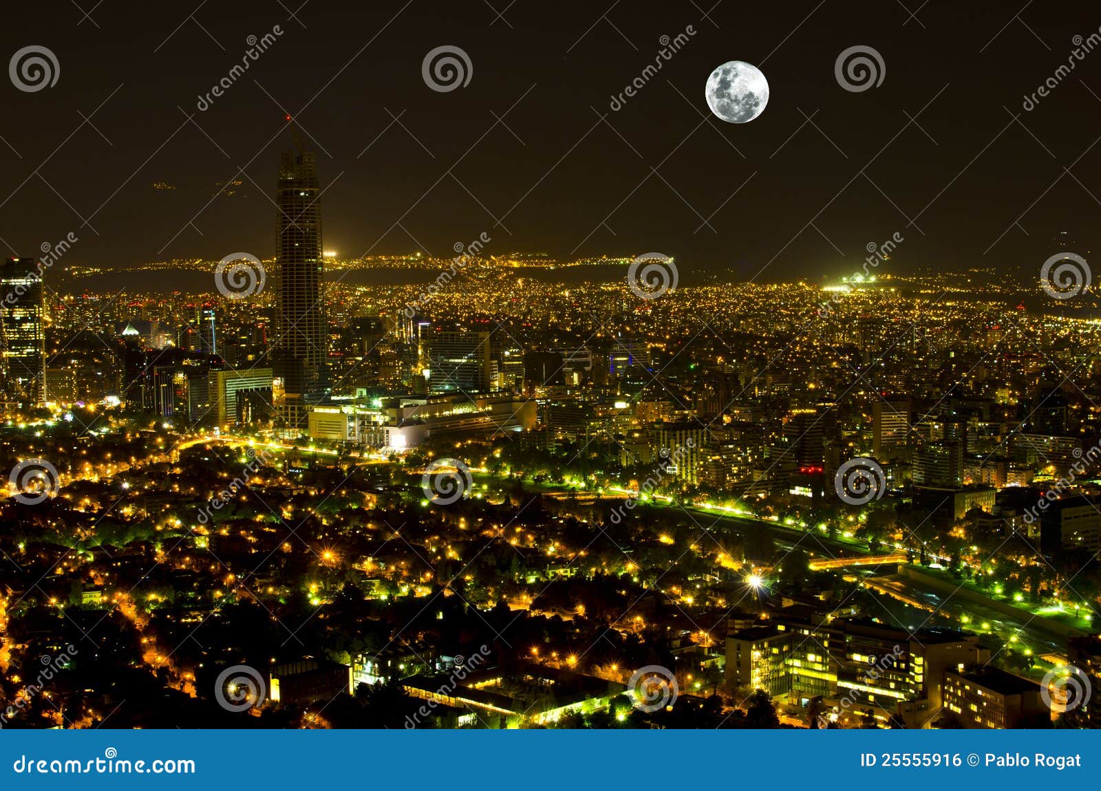 Full Moon Metropolis stock photo. Image of dusk, bridge - 25555916