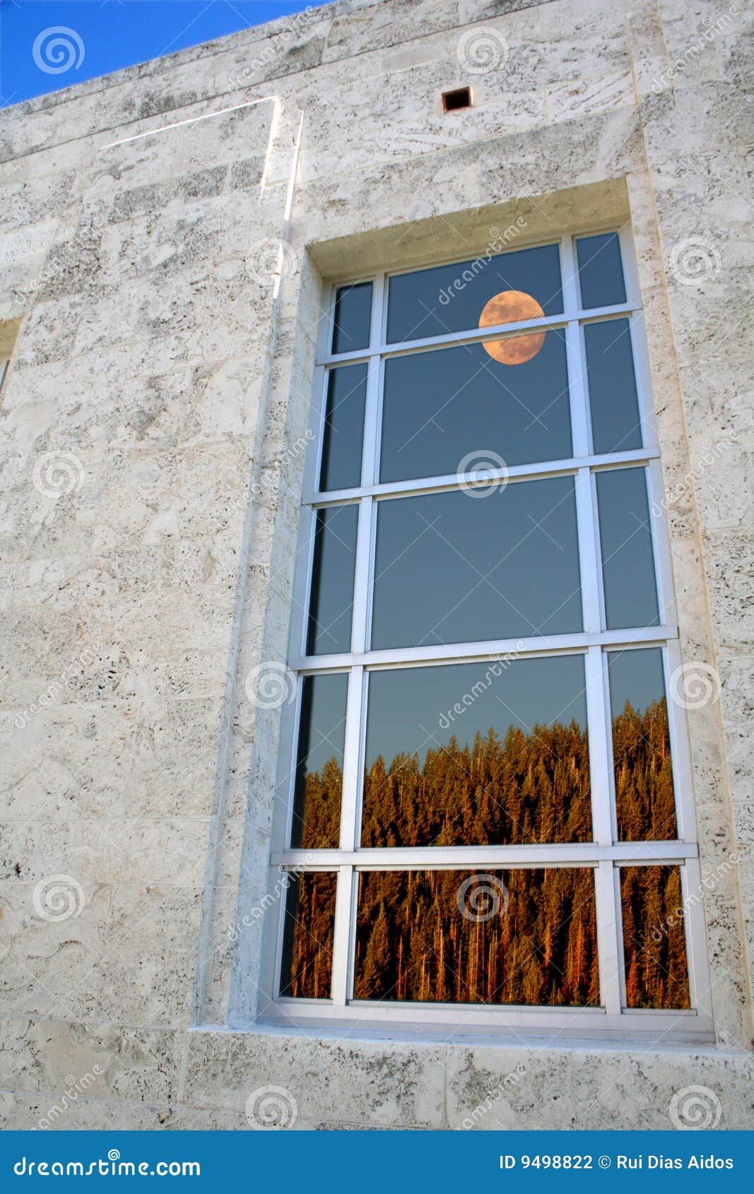 Full Moon Mirrored on a Tinted Window Stock Photo - Image of ...
