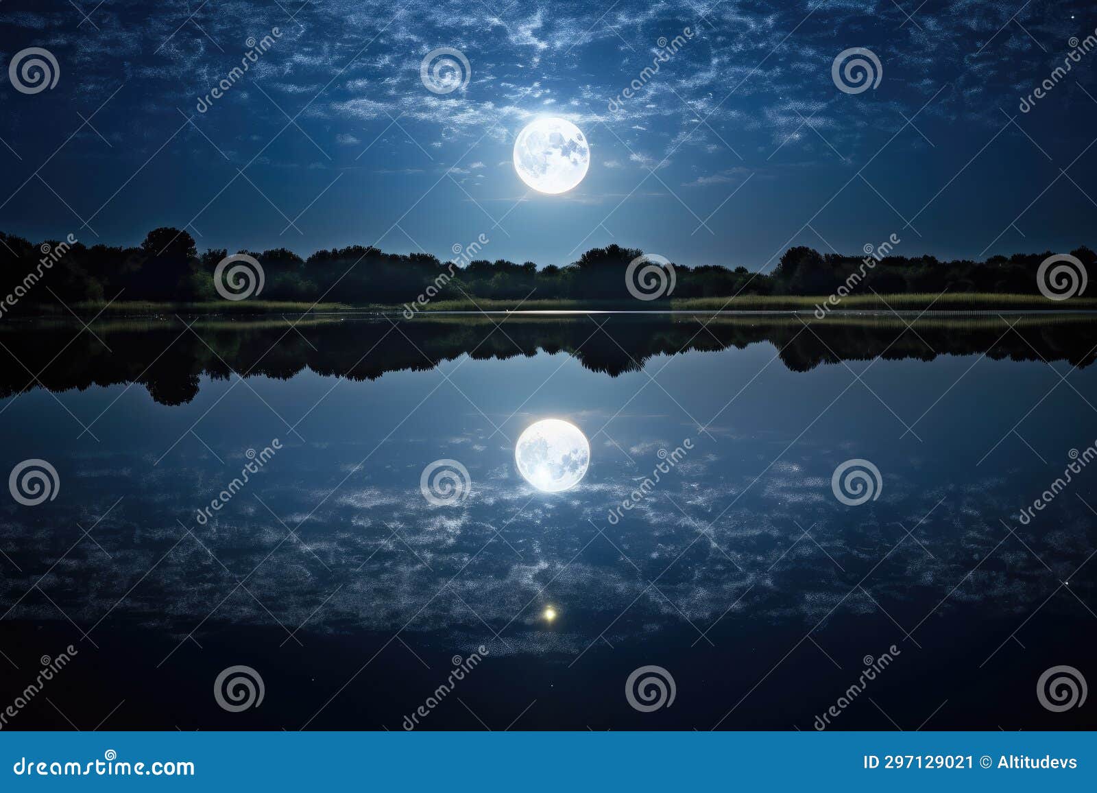 Full Moon Mirrored on a Tranquil Lake Surface Stock Image - Image of ...