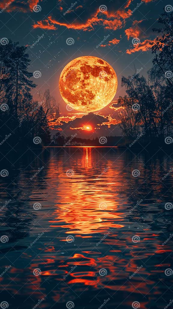 Full Moon Reflection in Water Stock Image - Image of phase, gazing ...