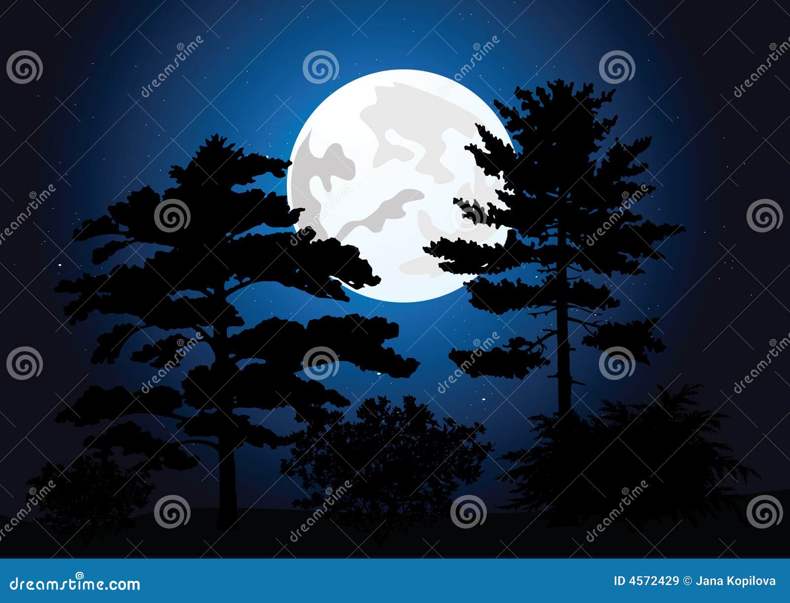 Full Moon in a Night Forest Stock Vector - Illustration of wood, full ...