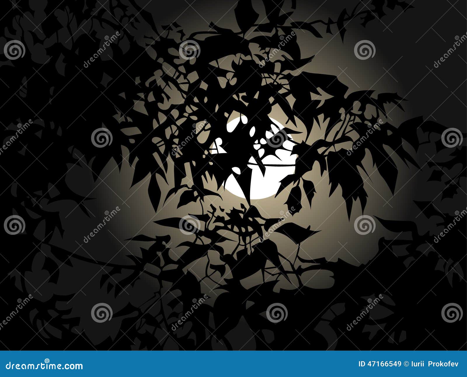 Full Moon at Night through the Leaves Stock Vector - Illustration of ...
