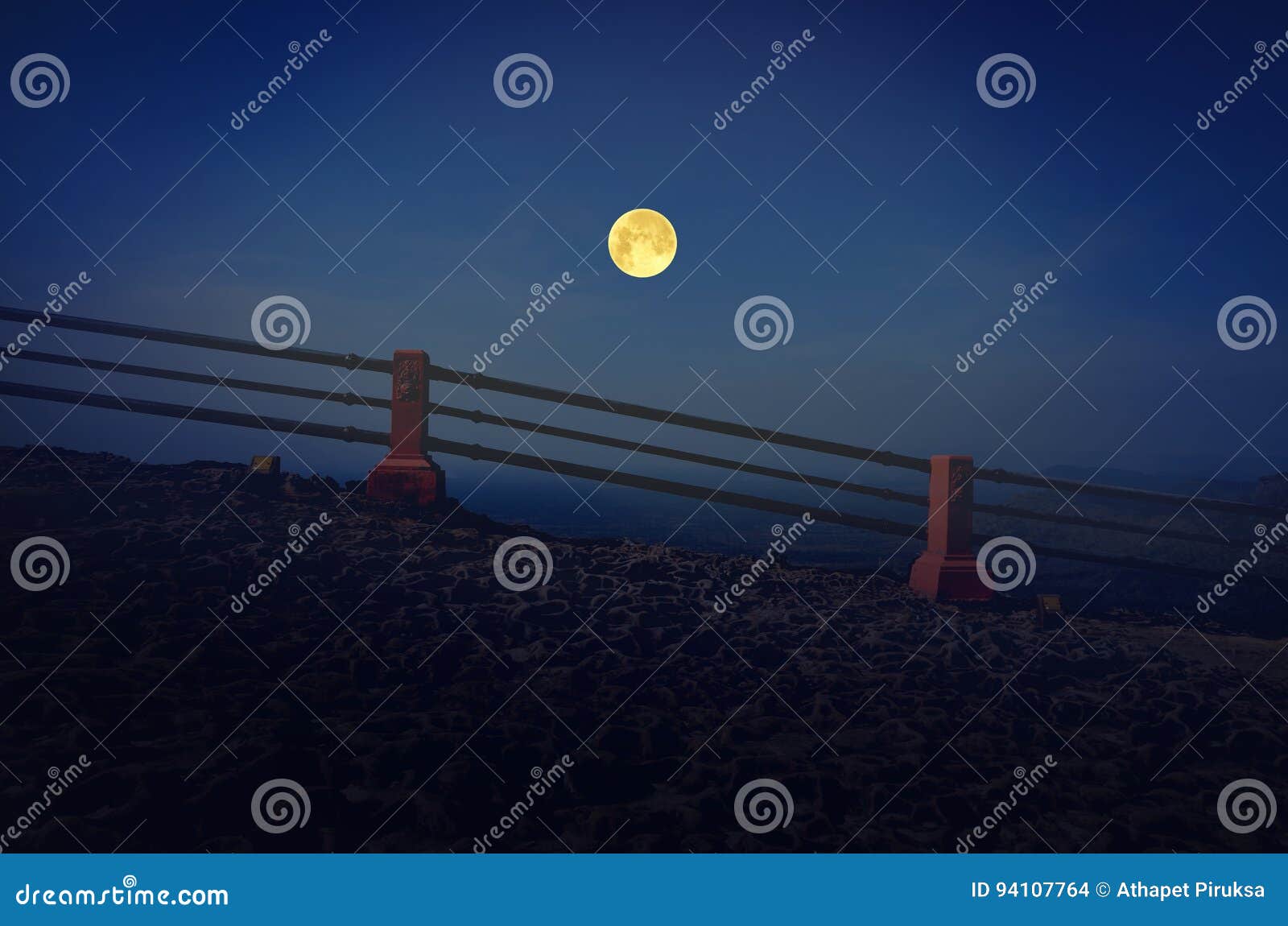 Full Moon Night Over Valley and Cliff Stock Photo - Image of full ...