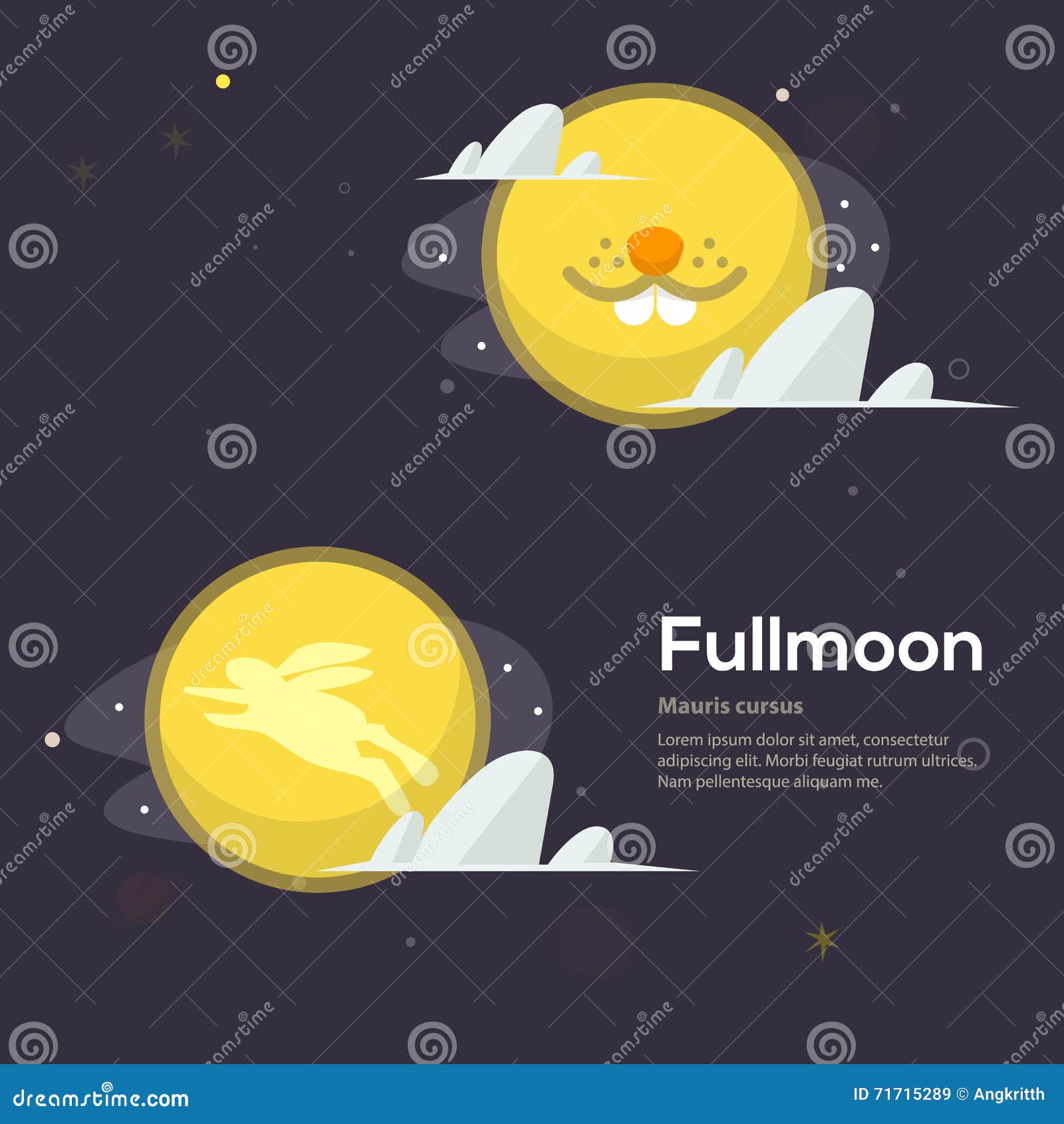 Full Moon Night with Rabbit on Moon Concept - Stock Illustration ...