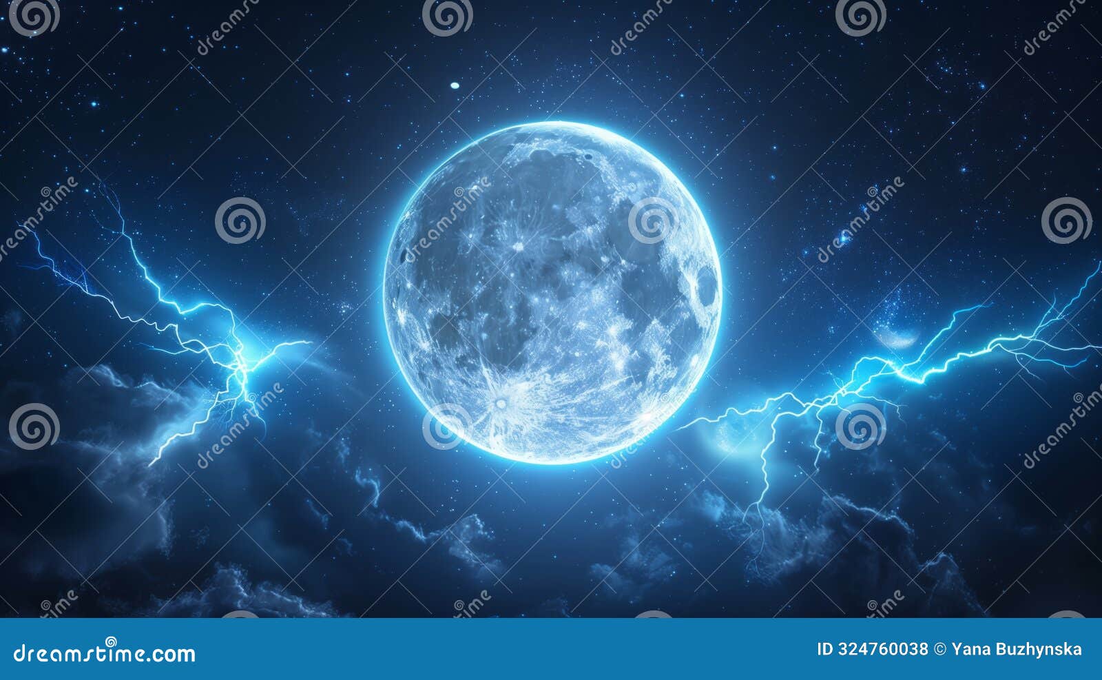 Full Thunder Moon On Night Sky Back Over Silhouette Forest Stock Image ...