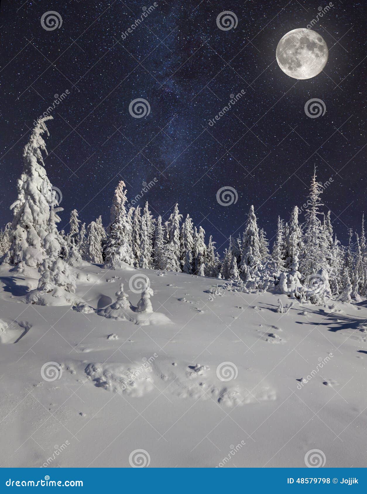 Full Moon in Night Sky in Winter Mountains Stock Photo - Image of snow ...