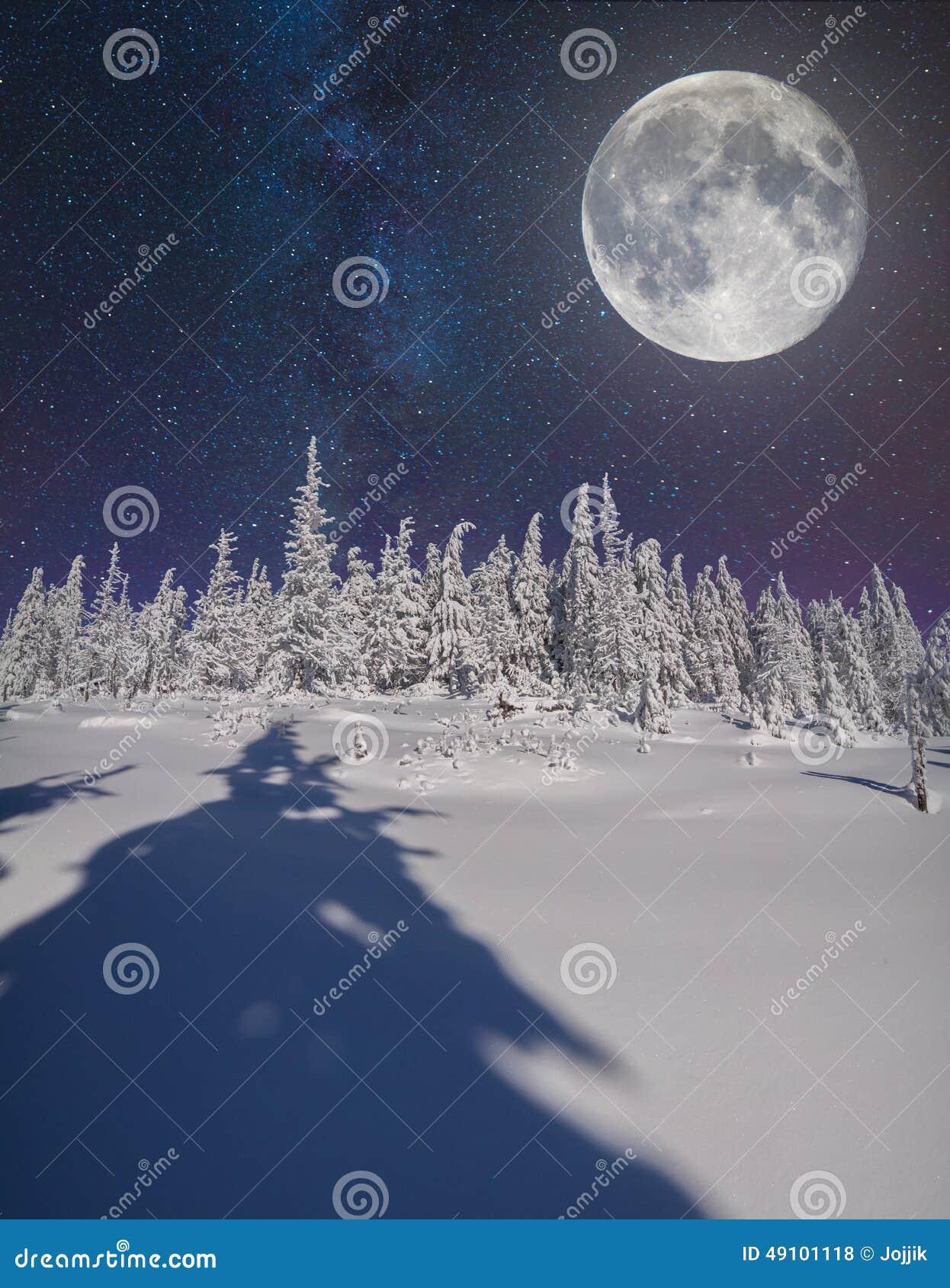 Full Moon in Night Sky in Winter Mountains Stock Photo - Image of full ...