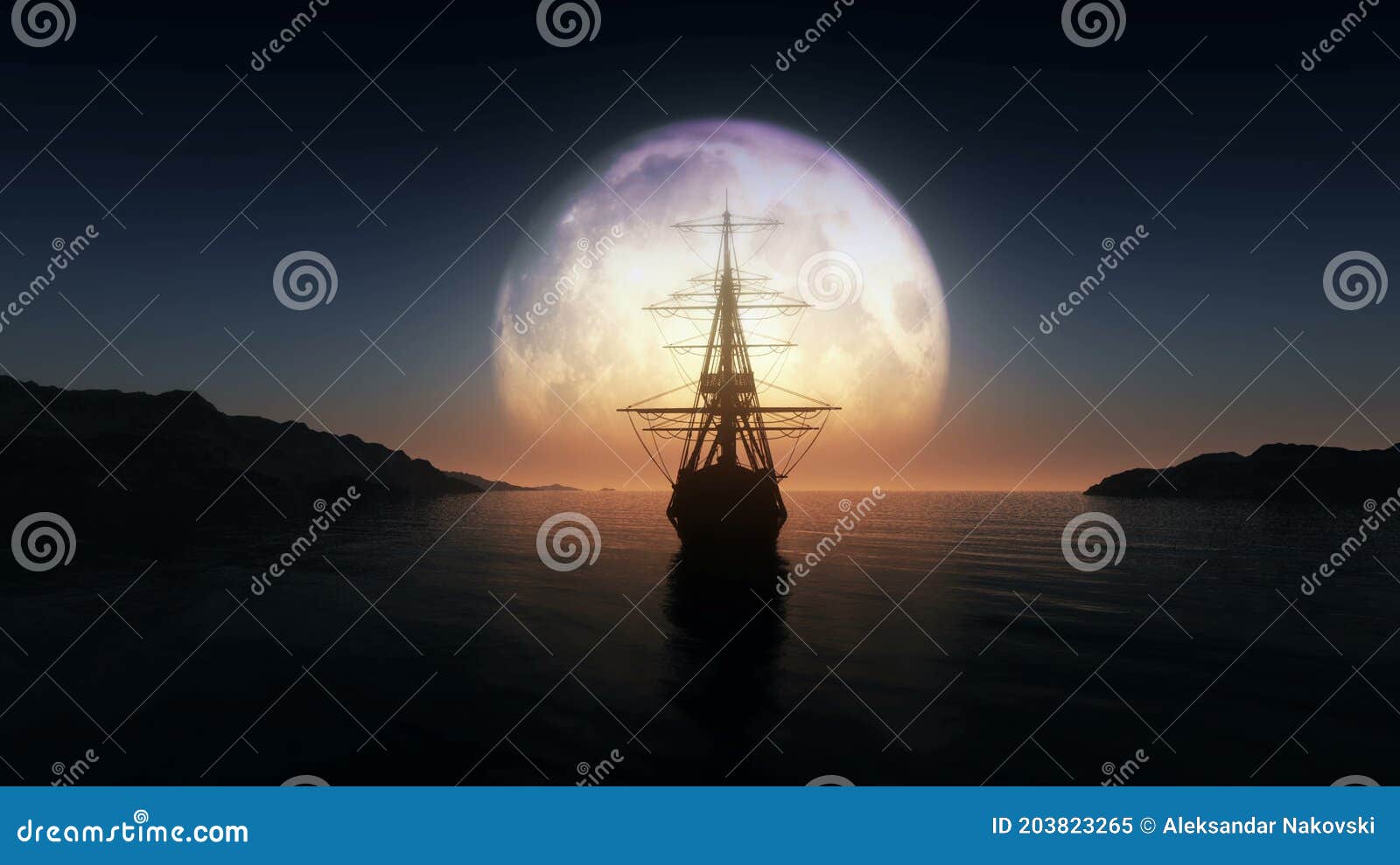 Full moon old ship stock video. Video of colors, bright - 203823265