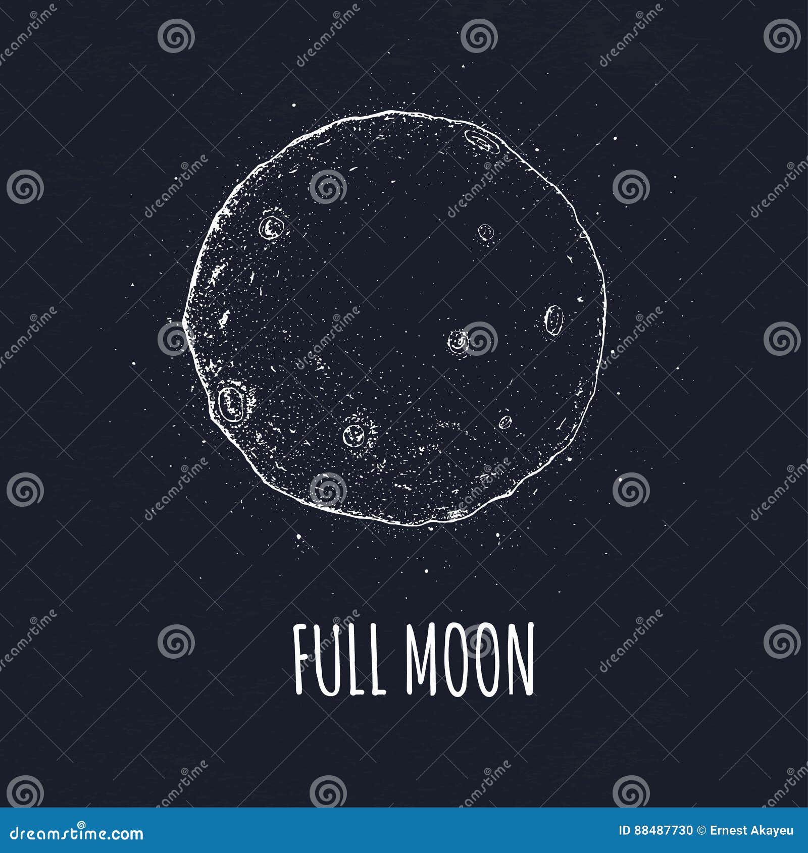 Full Moon in Outer Space with Lunar Craters. Logo Hand Drawn Vector ...