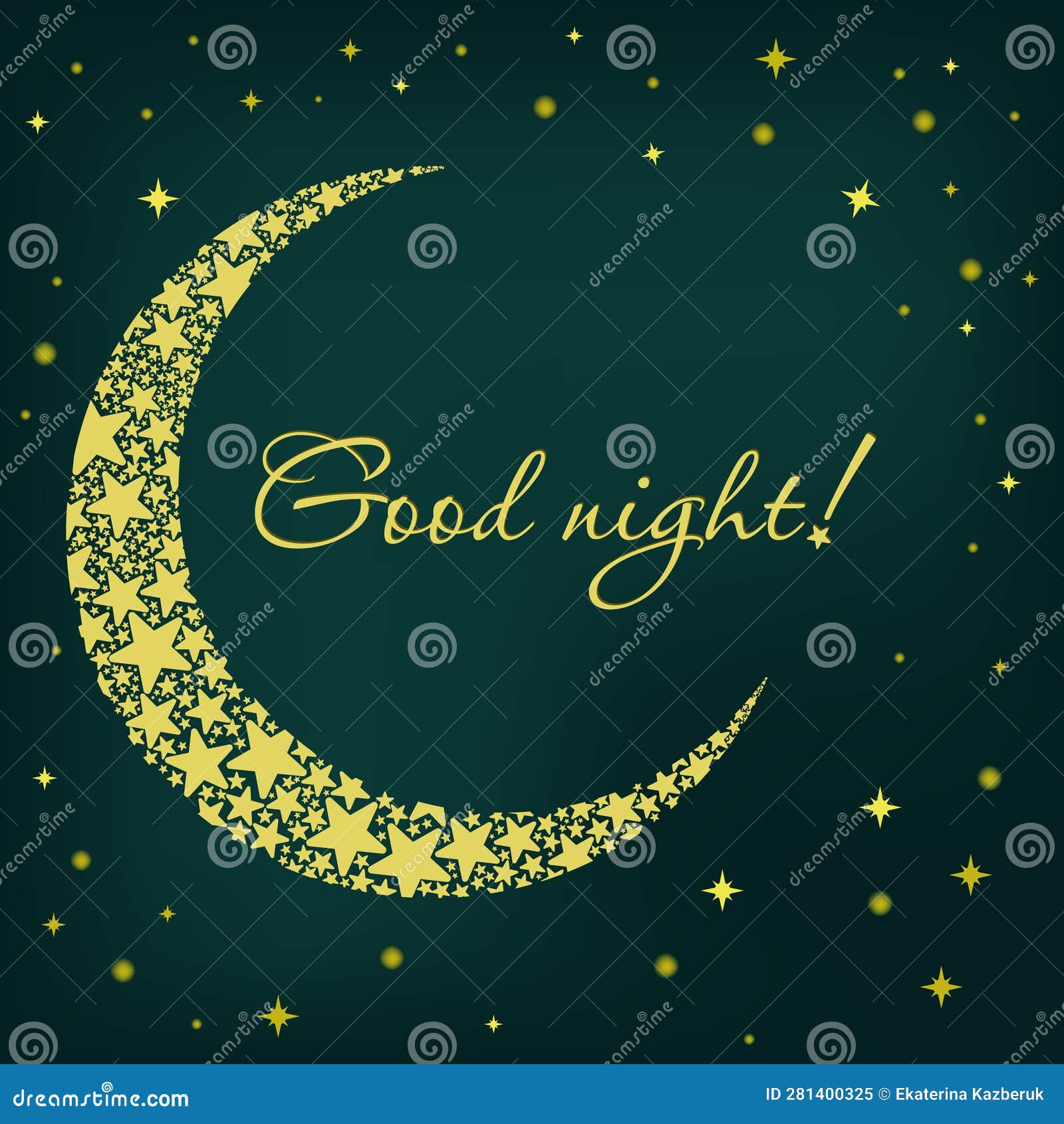 Crescent Moon Mysterious Vector Illustration, Good Night Postcard Stock ...