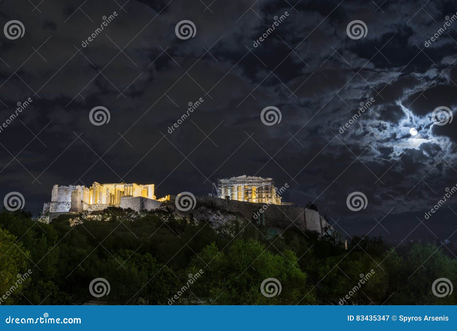 Full Moon Over Acropolis of Athens Stock Image - Image of full, europe ...