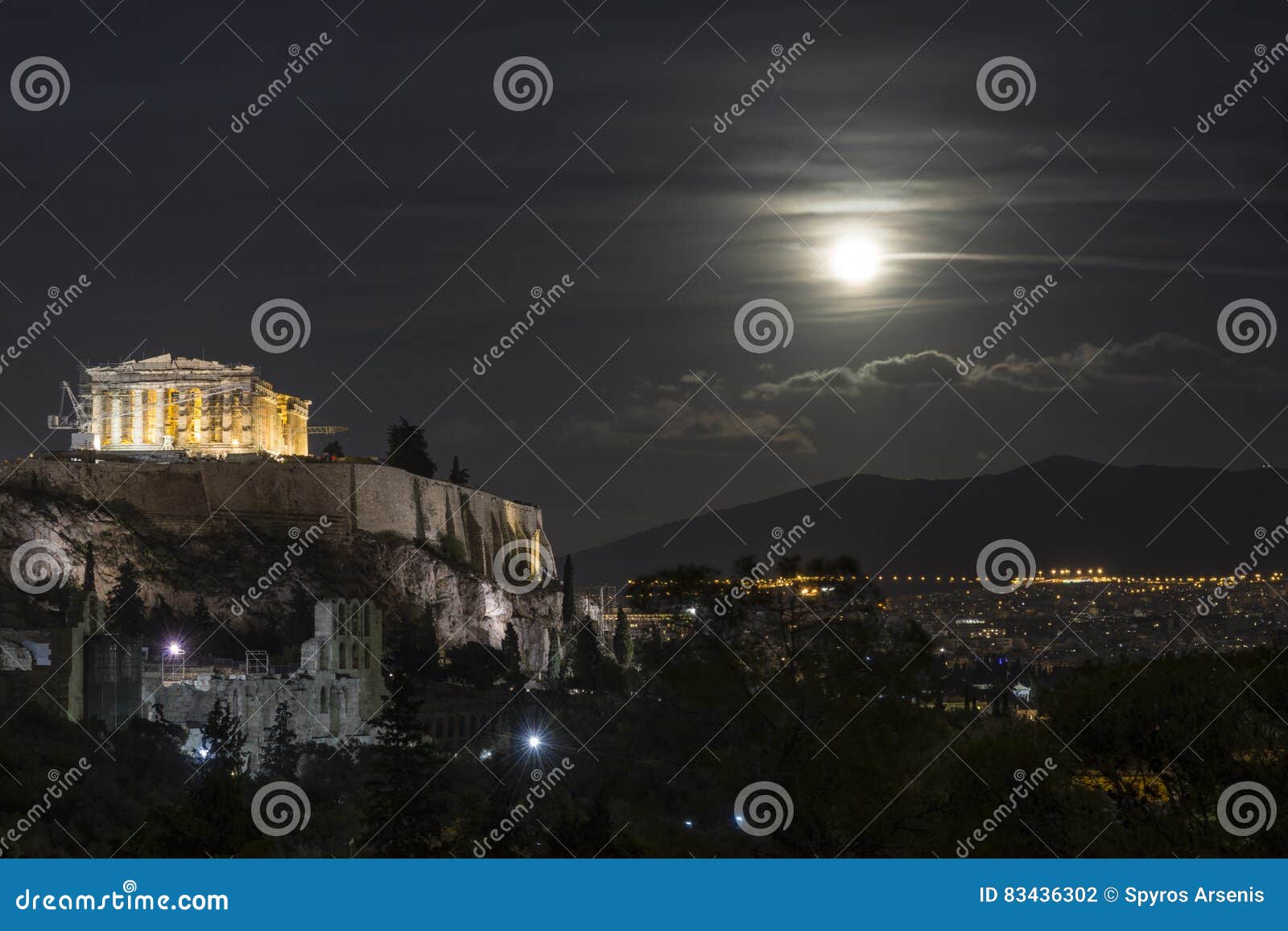 Full Moon Over the Acropolis of Athens Stock Photo - Image of akropolis ...