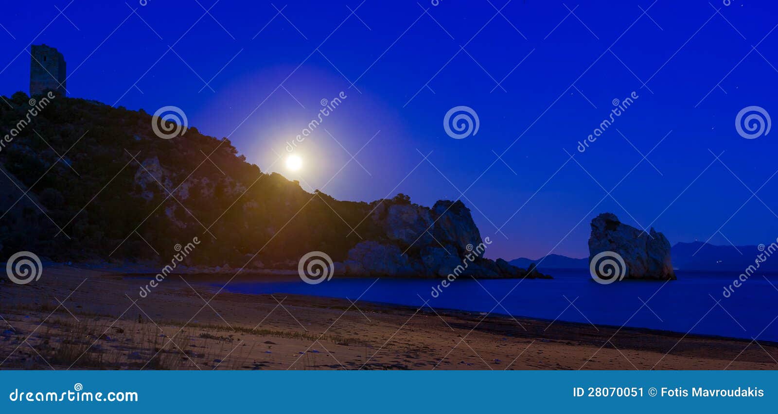 Full moon over the beach stock image. Image of rocks - 28070051