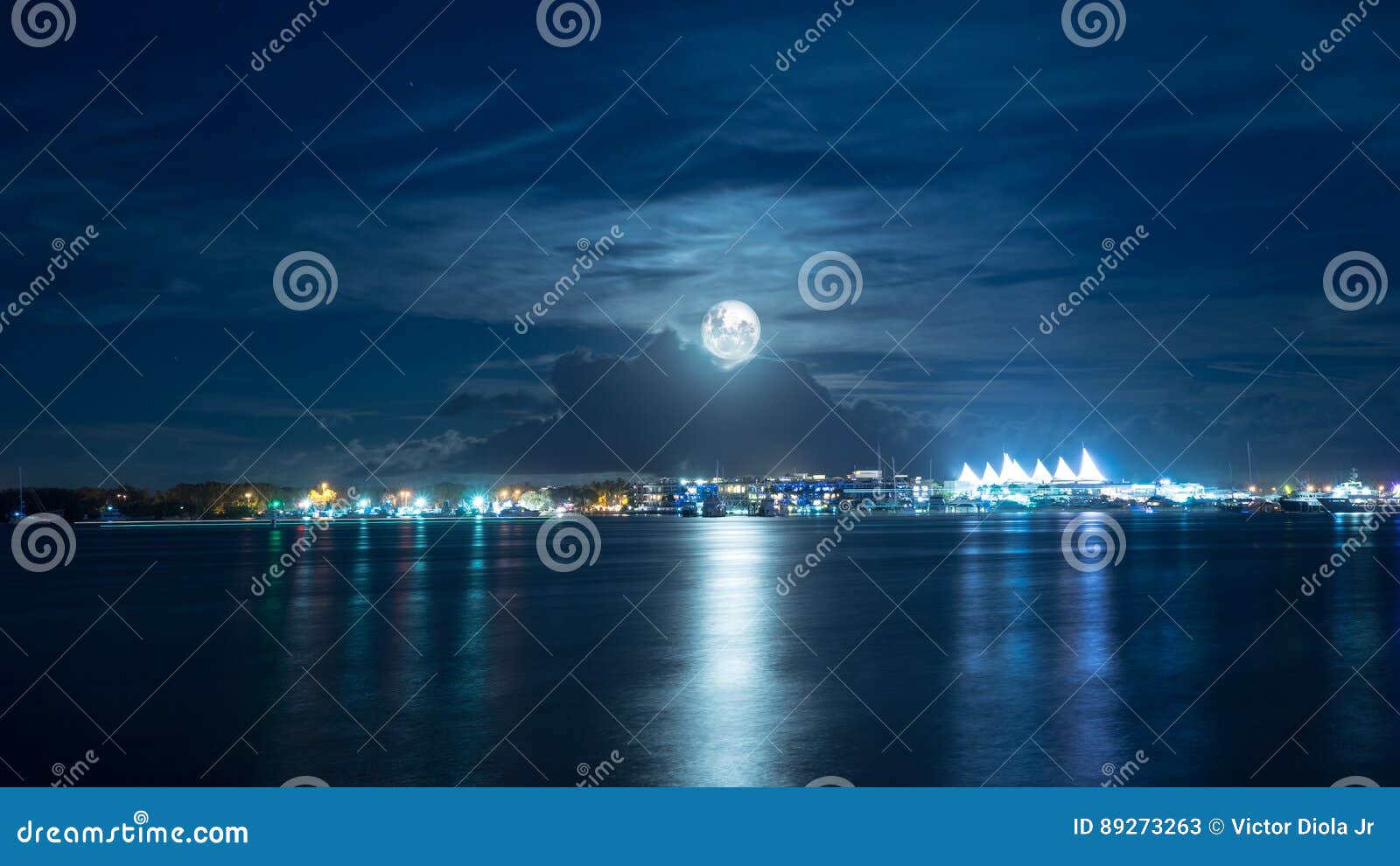 Full Moon Over Bright City stock image. Image of starry - 89273263