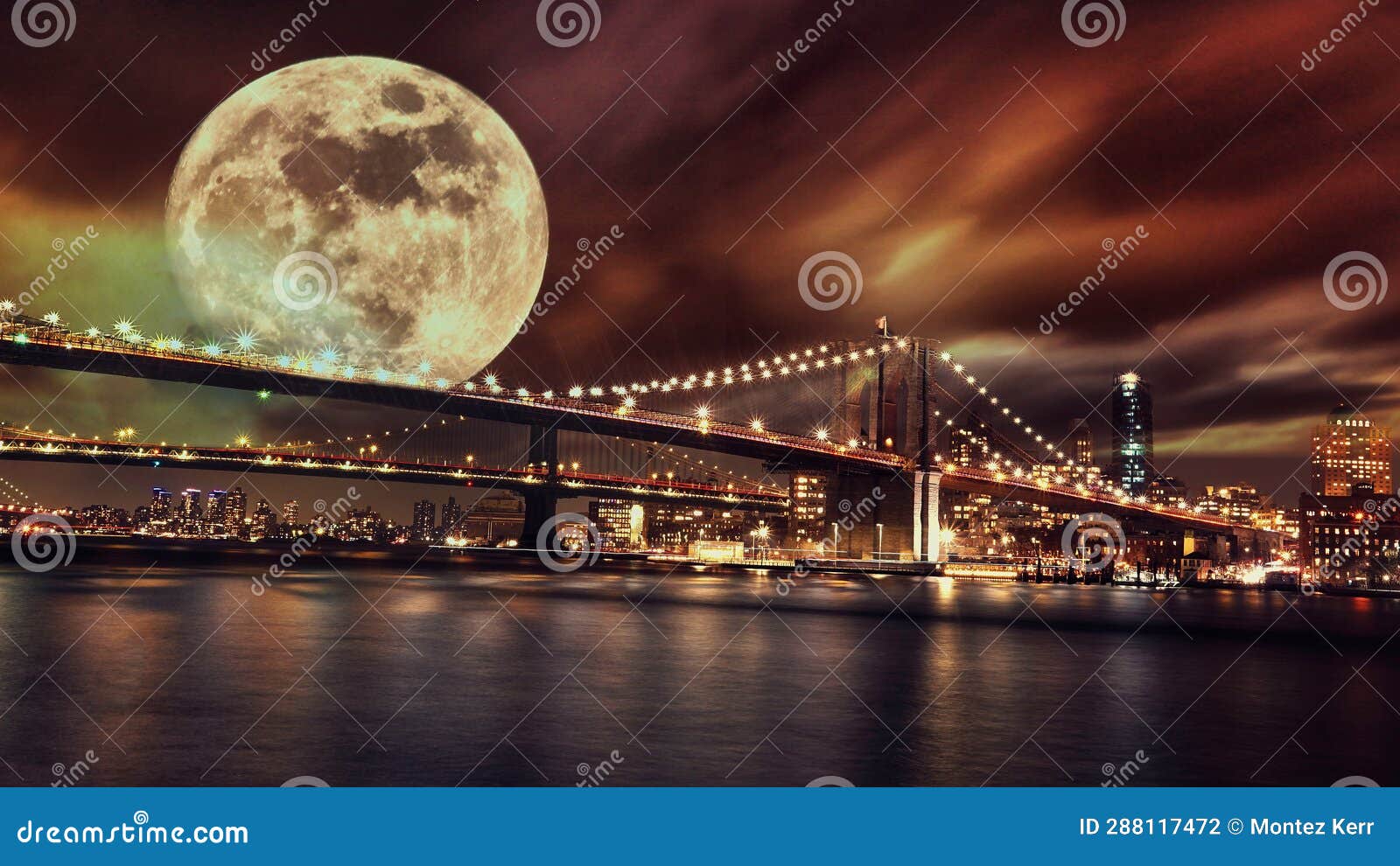 Full Moon Over the Brooklyn Bridge Stock Photo - Image of darkness ...