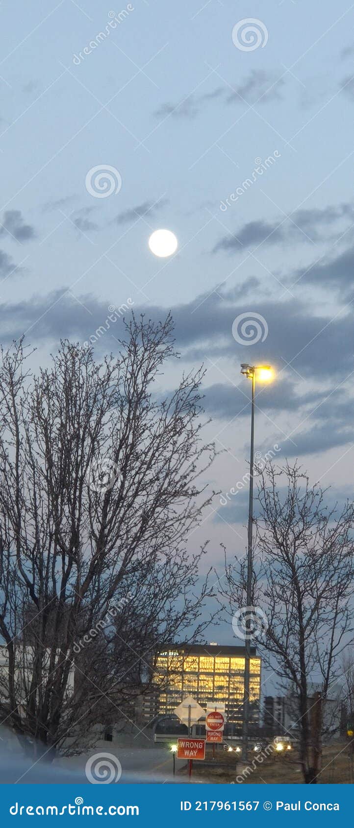 Full Moon Over Building and Trees Stock Image - Image of wind, dawn ...