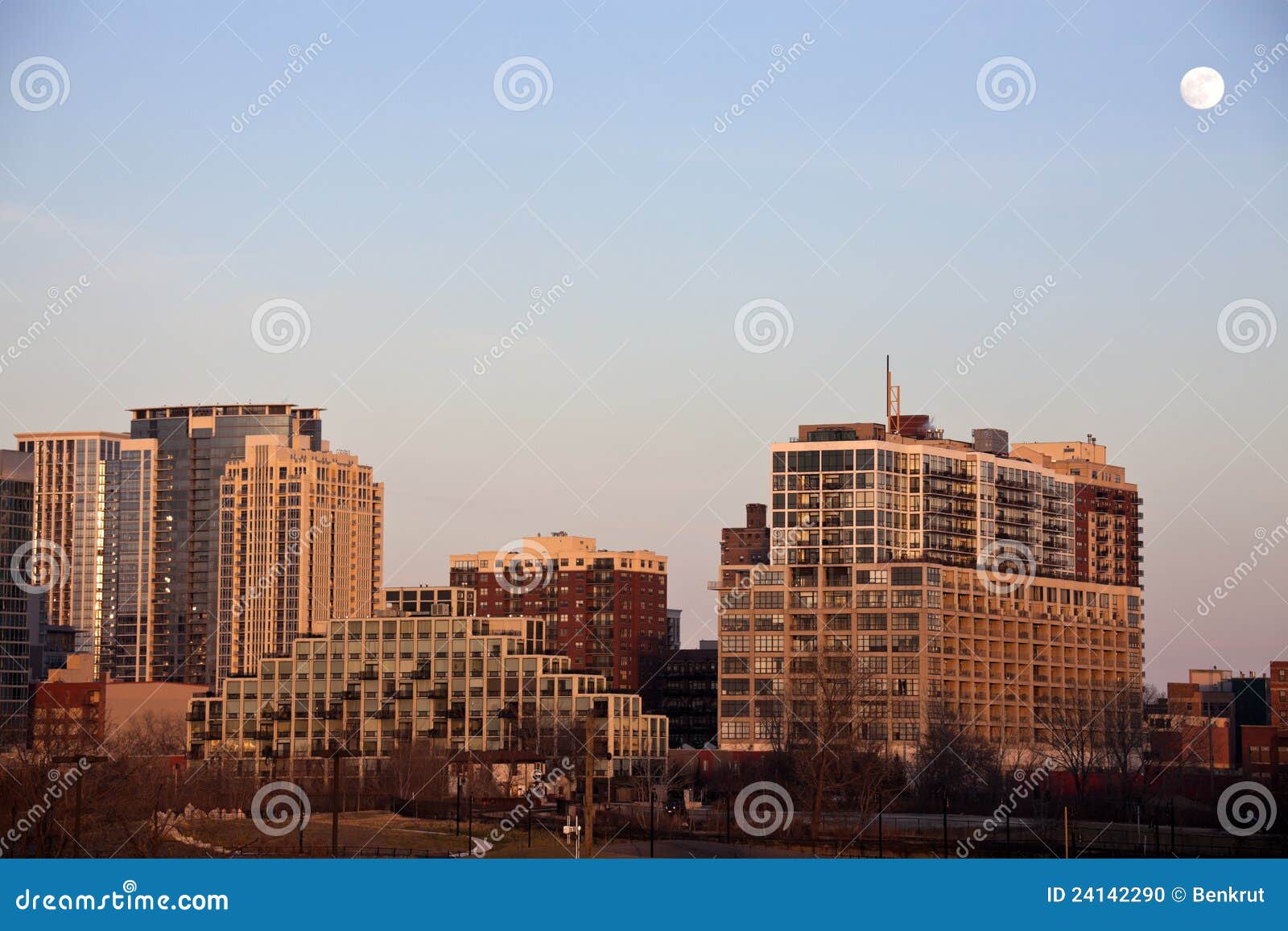 Full moon over Chicago stock photo. Image of moon, city - 24142290