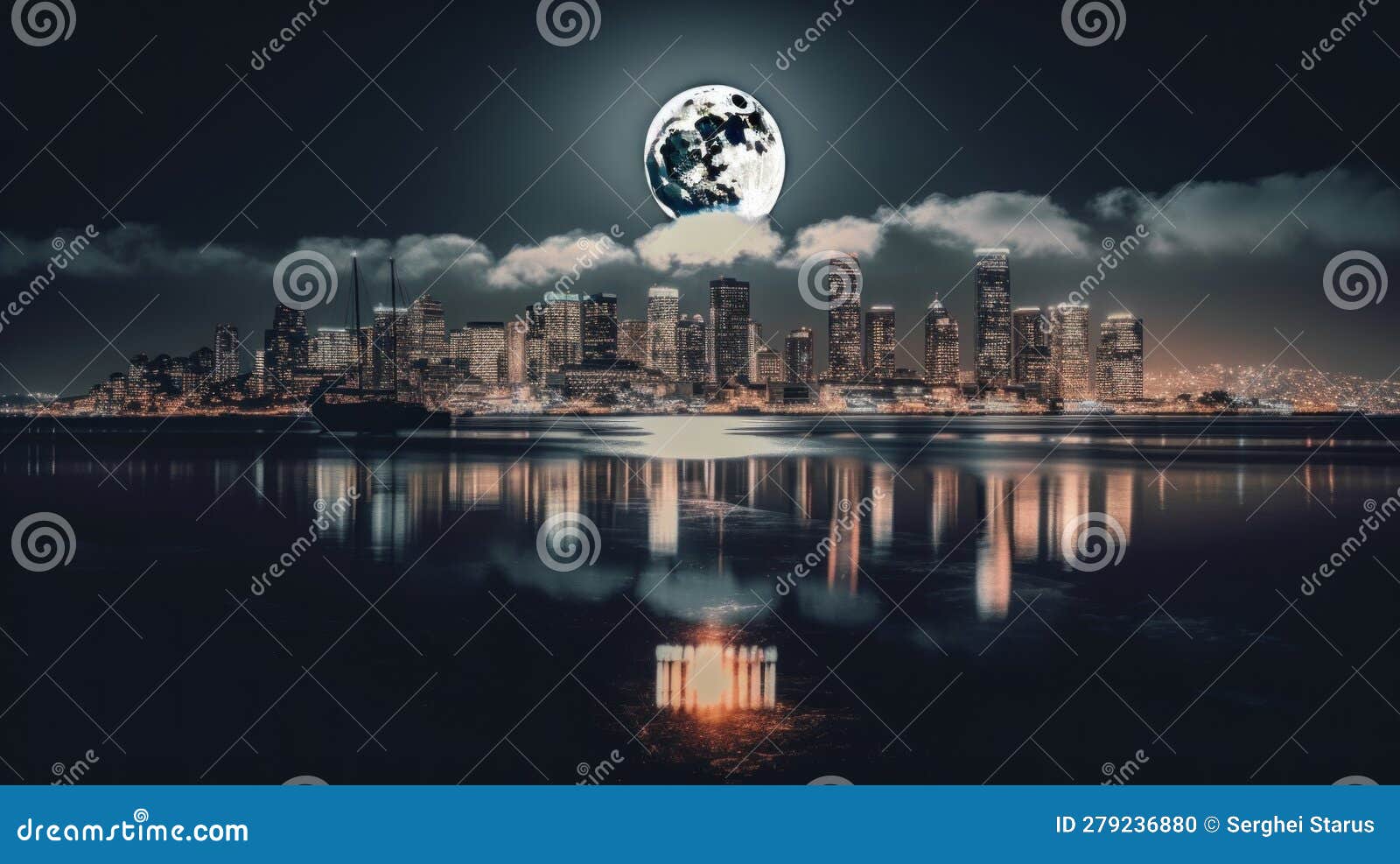 A Full Moon Over a City at Night. Generative AI Image. Stock ...