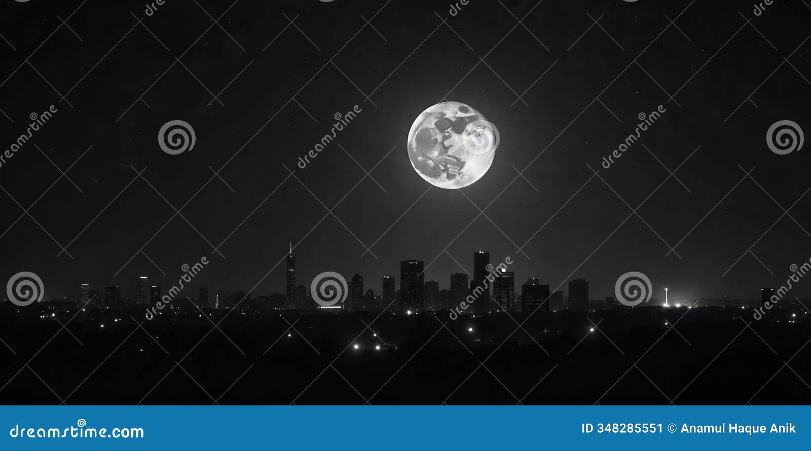 Full Moon Over a City Skyline at Night Stock Illustration ...