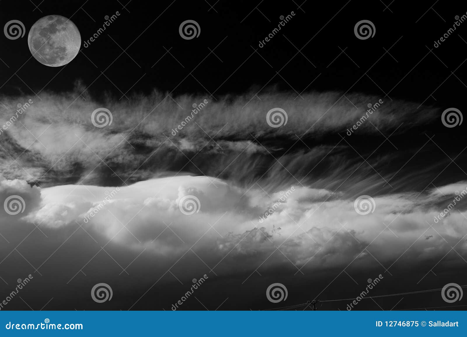 Full Moon Over the Clouds. BW Stock Image - Image of dark, connection ...