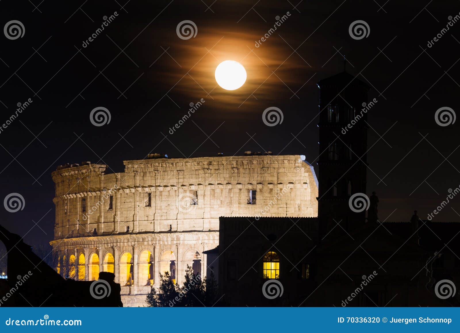 Full Moon Over the Coliseum Stock Photo - Image of illumination ...
