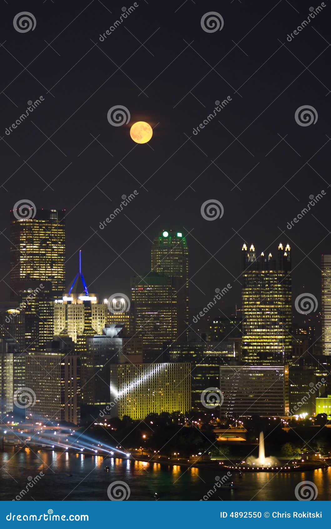 Full Moon Over Downtown Building Stock Photo - Image of illuminate ...