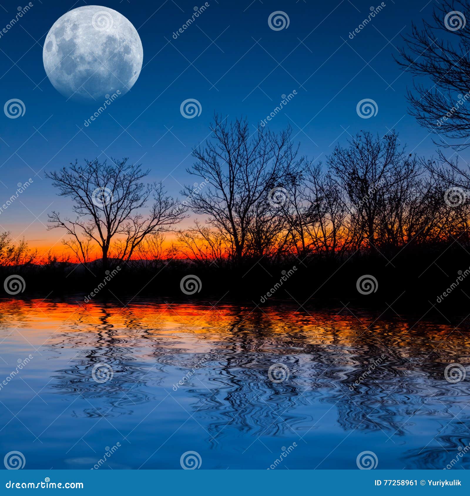 Full Moon Over a Evening Lake Stock Image - Image of landscape, idyllic ...