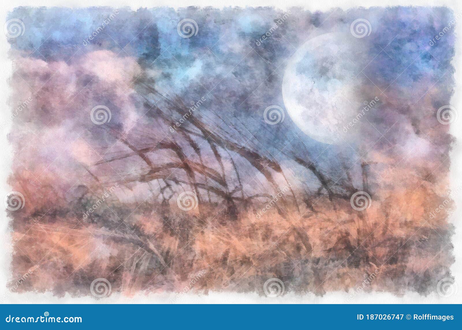 Full moon over field stock image. Image of crops, meadow - 187026747