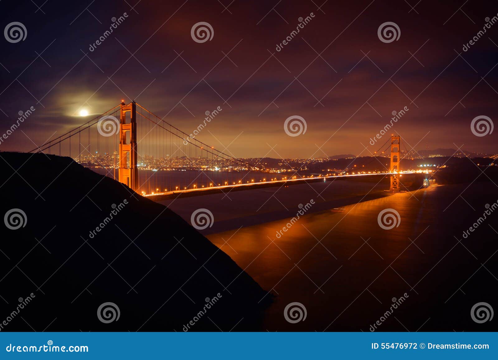 Full Moon Over the Golden Gate Stock Photo - Image of moon, golden ...