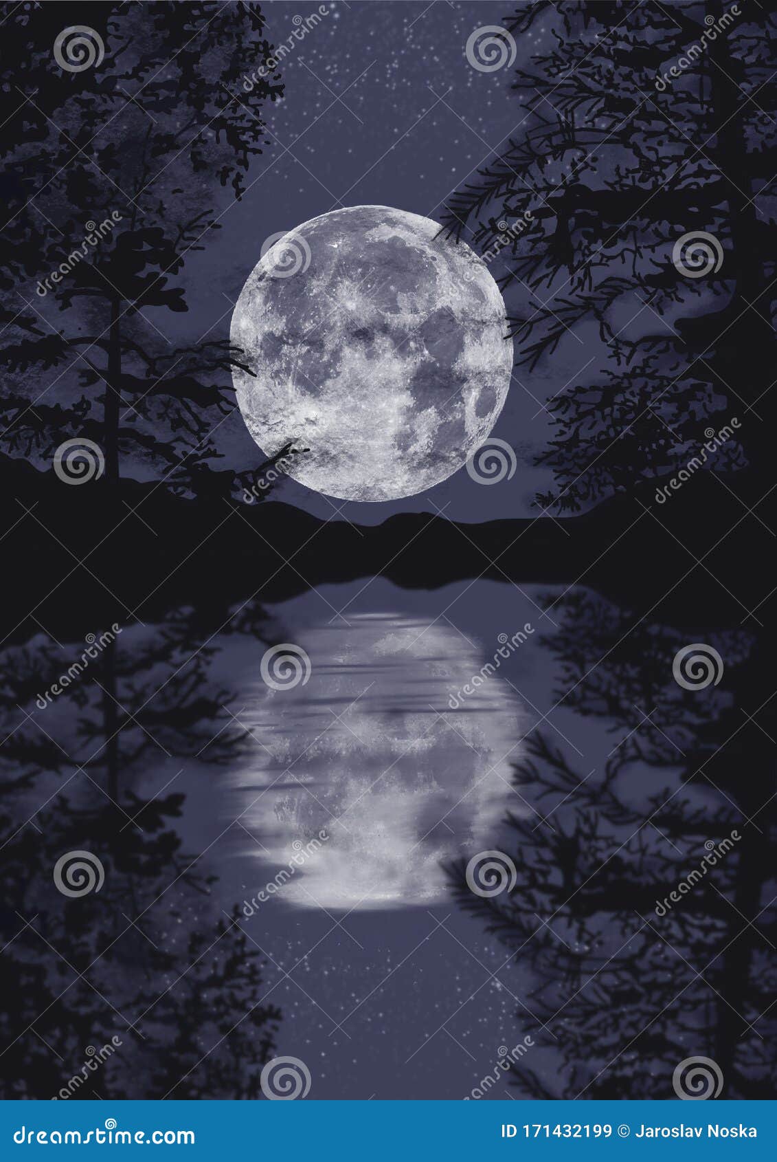Full moon over the lake stock image. Image of stars - 171432199