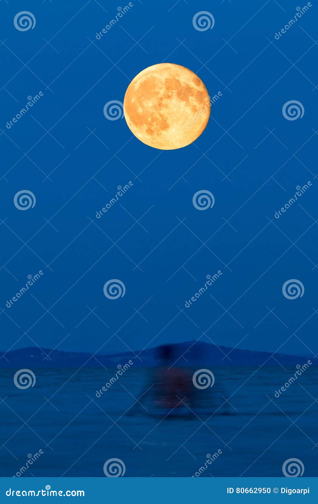 Full Moon Over the Lake on the Beach Stock Photo - Image of coastline ...