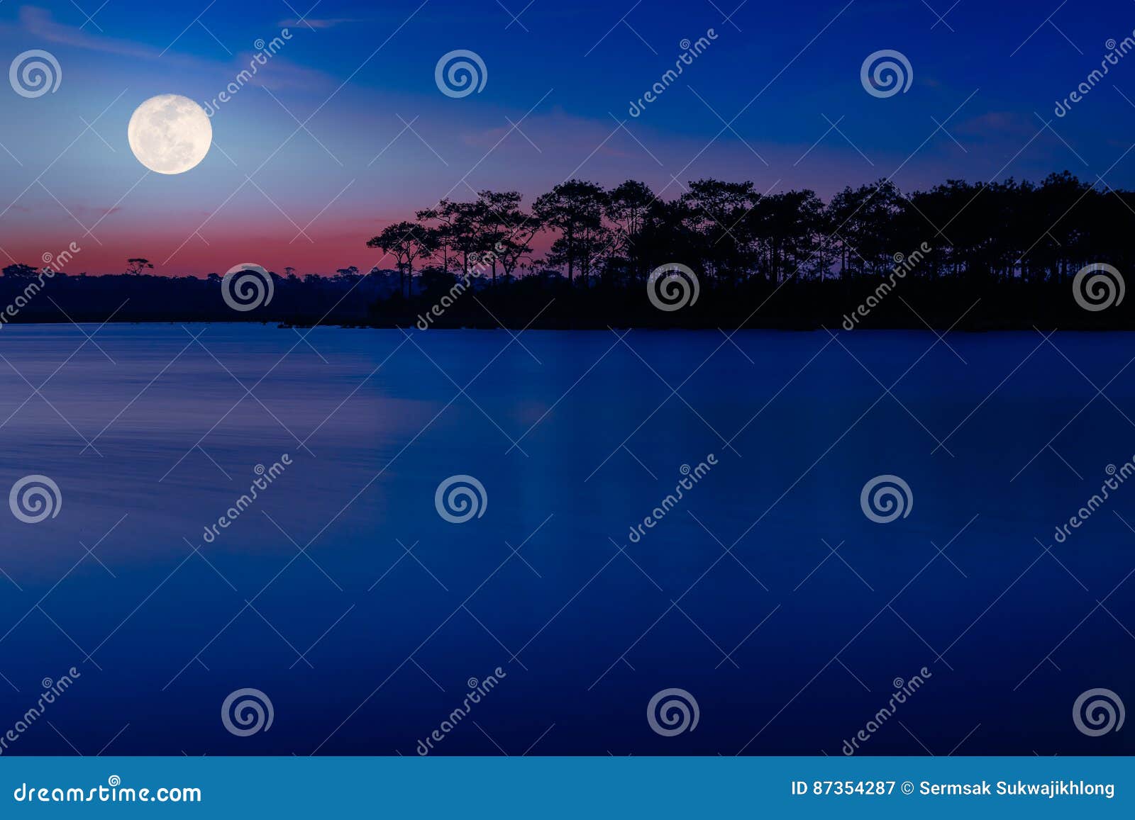 Full moon over the lake. stock image. Image of background - 87354287